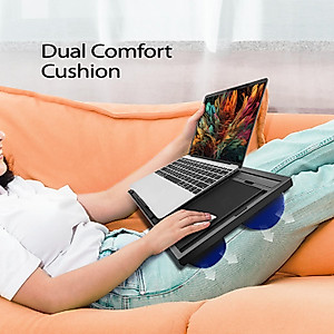 Laptop Lap Desk with Cushion - 9 Adjustable Angles, Fits Up to 17 inch Laptops, Built-in Mouse Pad, Phone and Pen Slots. Portable Writing Board for Bed, Sofa, and Work Table