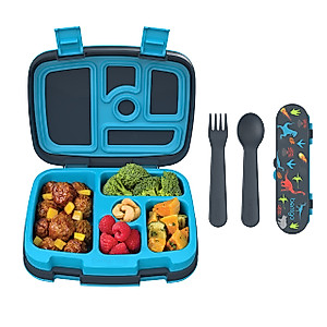 Bentgo® Kids Prints 5-Compartment Bento-Style Kids Lunch Box Set with Reusable Plastic Utensils (Dinosaur)