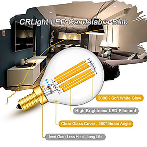 CRLight 3000K 6W Dimmable LED Candelabra Bulb Soft White, 65W Equivalent 650LM, E12 LED Light Bulbs, G16 Globe Clear Glass Chandelier Bulbs, Smooth Dimming Version, 6 Pack