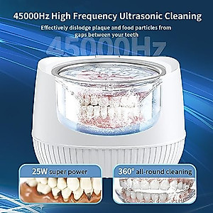 Rescare Ultrasonic Denture Retainer Cleaner 45kHz Professional Sweep Frequency Ultrasonic for Mouth Guard, Aligner, Toothbrush Head with 5 Min/10 Min Dual Cleaning Functions