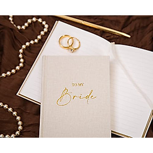 MUUJEE to My Groom and to My Bride Vow Books (Set of 2) - Ivory Canvas Linen Gold Foil Embossed Vows Book Journal for Wedding Ceremony Vow Renewal Valentines Day Gift for Husband Wife