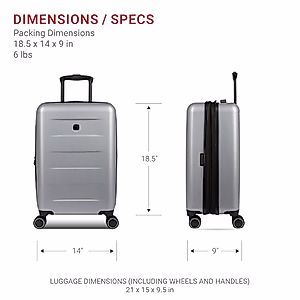 SwissGear 8020 Eclipse Hardside Expandable Luggage with Spinner Wheels, Ultimate Grey, Carry-On 18-Inch