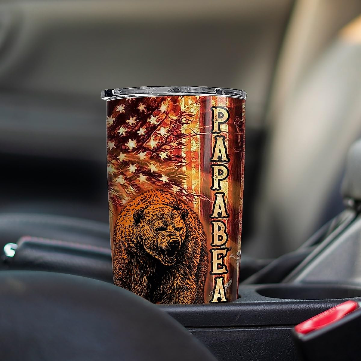 SANDJEST Dad Tumbler Gifts for Dad from Daughter, Son - Papabear American 20oz Stainless Steel Insulated Coffee Travel Mug Christmas, Birthday,Father's Day Gift - Papa Thermal