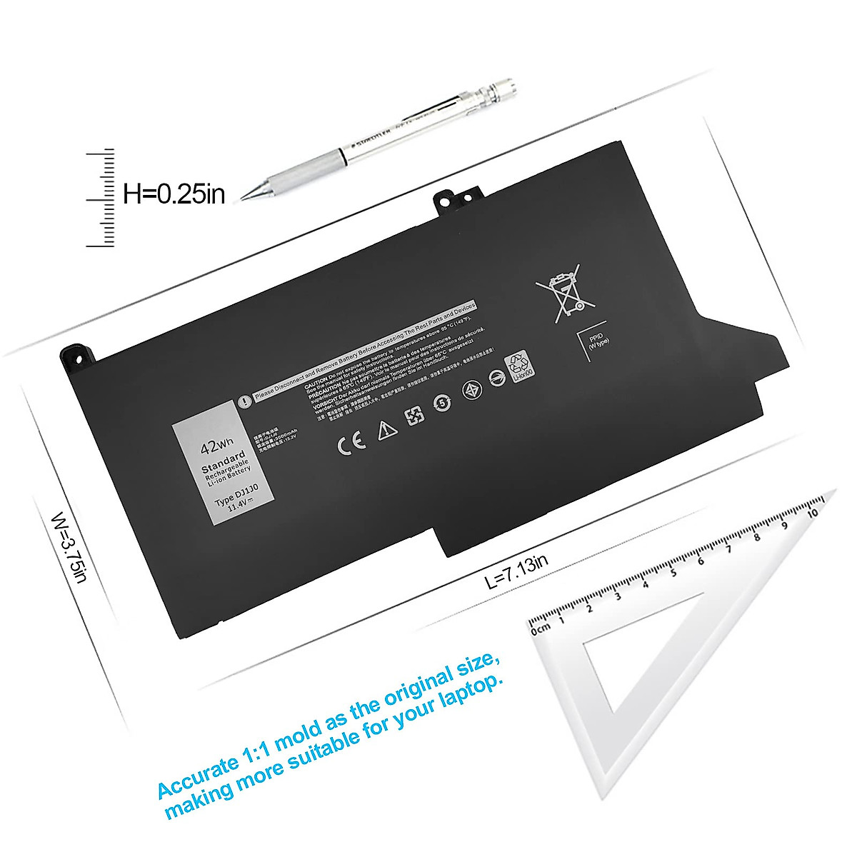 DJ1J0 42WH Laptop Battery for Dell Latitude 7280 7290 E7280 E7290 13 7380 7390 E7380 E7390 14 7480 7490 E7480 E7490 P28S P28S001 Series 451-BBZL C27RW PGFX4 ONFOH DJ1JO K8X0T1 ONFOH K8X0T KHY0C
