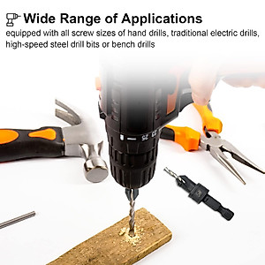 82° Countersink Drill Bit Set for Wood, HSS Counter Sinker Drill Bits Set 5-Piece 3/8" Quick Change Adjustable Drill Bits Sink Hole Drilling Tool Kit on Pilot Counter Sink Holes for Woodworking Tools