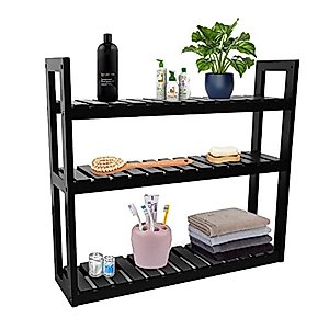 KDKD Bathroom Bamboo Shelf Organizer - 3 Tier Storage Shelf with Adjustable Wall Mounted Shelf Rack Over Toilet, Use for Bathroom, Kitchen, Living Room - Black