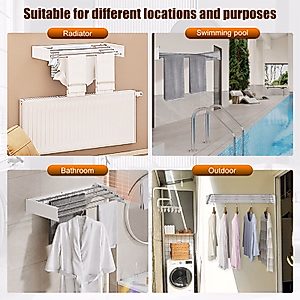 KOBSAINF Drying Rack Collapsible, Wall Mounted Drying Rack, Clothes Drying Rack, Retractable Drying Rack 5 Aluminum Rods 60 lb Capacity White 31.5"