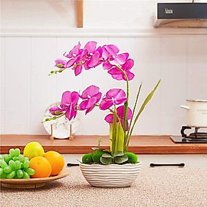 YSZL Large Artificial Potted Orchid Plant, Silk Flower Arrangement with Ceramics Vase, Purple Red