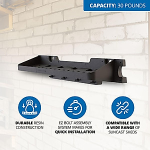 Suncast 25" x 8" x 5.5" Resin Shelf Accessory with Storage Hooks and EZ Bolt Assembly for Select Outdoor Shed Models, Black (2-Pack)