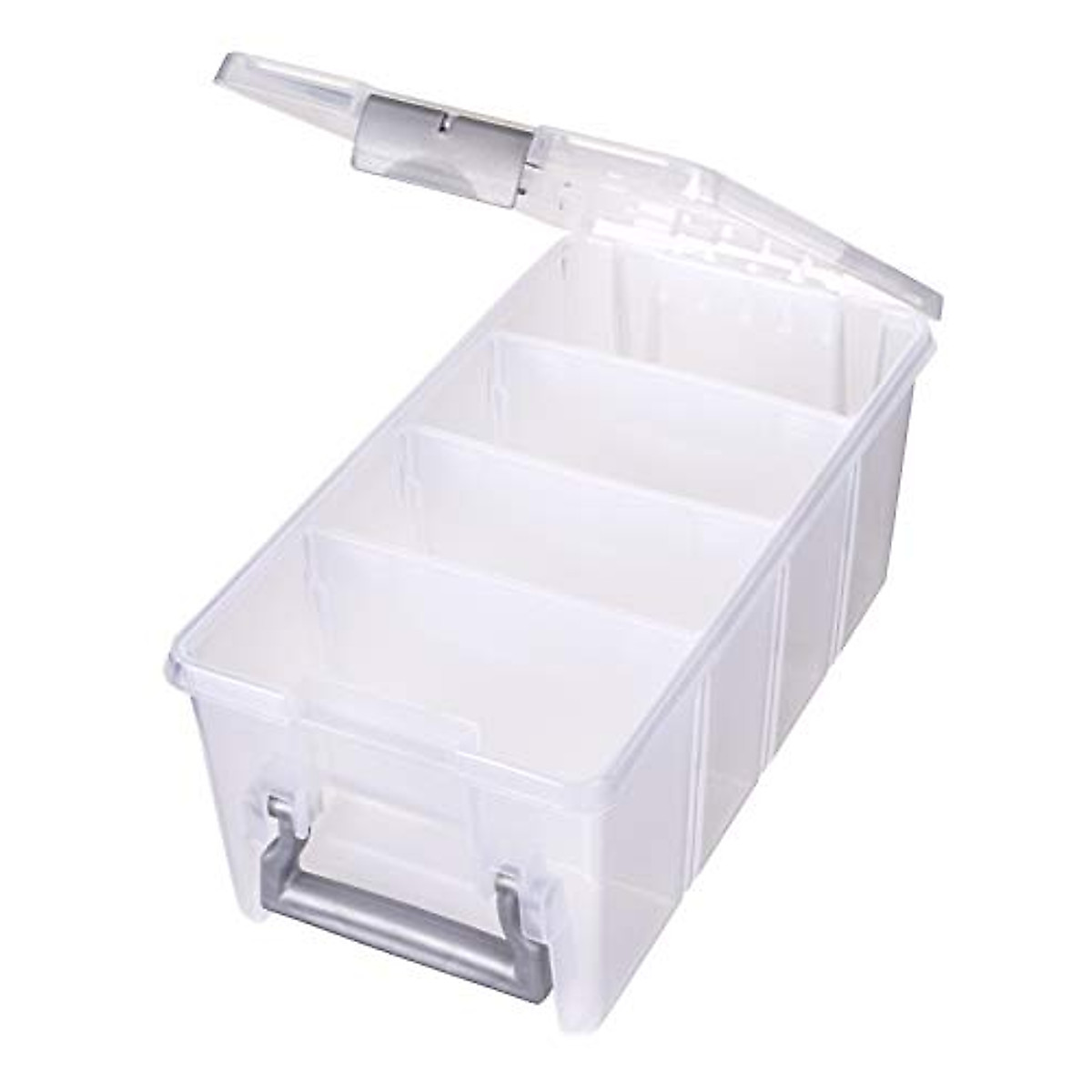 AB Designs 6925ABD Semi Satchel with Removable Dividers, Stackable Home Storage Organization Container, Clear with Sliver Latches and Handle