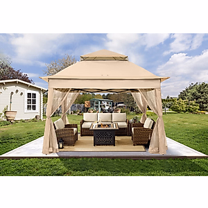 COOSHADE 11x11Ft Easy Pop Up Gazebo Tent Instant Outdoor Canopy Shelter with Mosquito Netting Walls(Khaki)