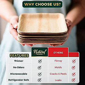 Natural Events 8" Premium Palm Leaf Plates - Disposable Party Set for Charcuterie Appetizers & Dinners, Heavy Duty Bamboo Wood, 100% Compostable, Biodegradable & Eco-Friendly (8 Inch Square, 50 Pack)