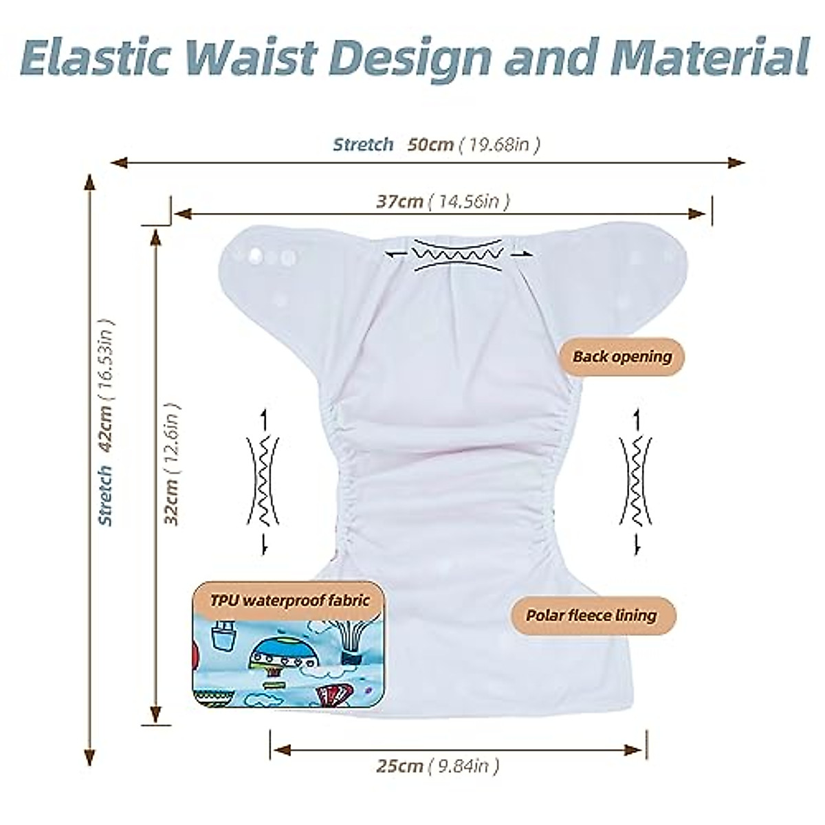 Baby Cloth Nappies for Babies 10 Pack Washable Nappies Diapers 5 Cloth Diapers & 5 Reusable Nappies Inserts Adjustable Super Absorbent Pocket Nappy for Infants (Blue Bear Balloon Flamingo)