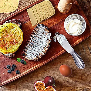 Linwnil 4pcs Stainless Steel Cheese Spreader Knives,4pcs Mini Spoons,for Condimets, Cheese, Butter, Charcuterie Board Accessories, Snack Time, Party