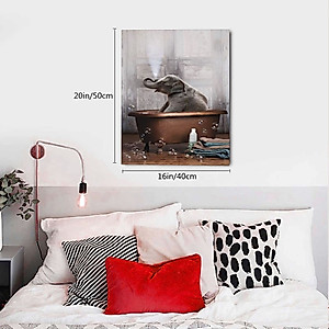XeGe QAXme Bathroom Wall Art Funny Animals Elephant In The Tub Canvas Print Contemporary Painting Bathtub Wall Home Decor For Bathroom, Ready To Hang(Framed 16x20 Inchs)