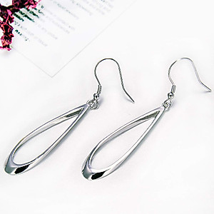 Sterling Silver Dangle Earrings, White Gold Plated Teardrop Silver Drop Earring for Women
