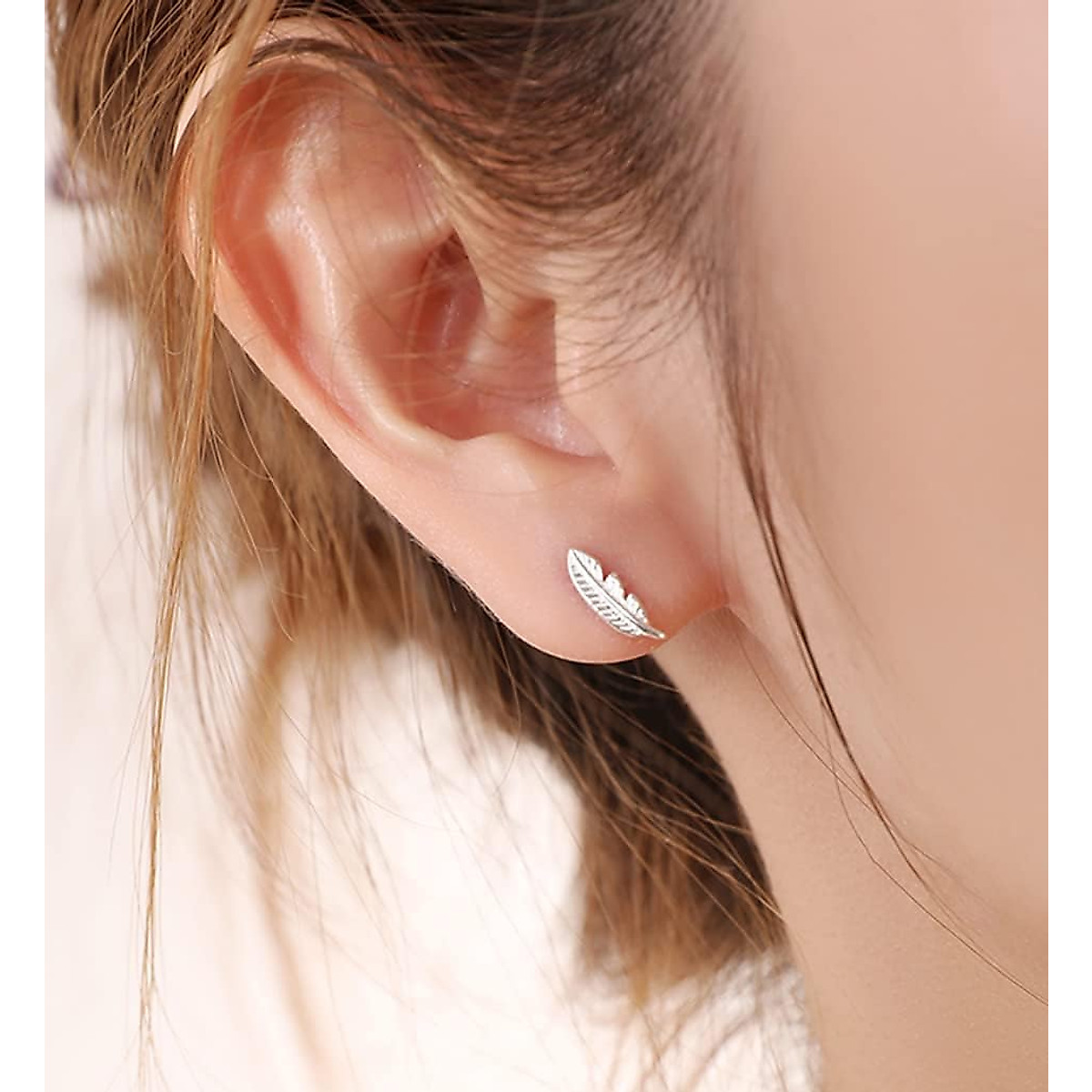 SLUYNZ Genuine 925 Sterling Silver Tiny Feather Studs Earrings for Women Sterling Silver Studs Earrings