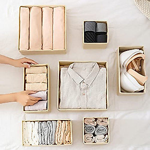 ShellKingdom Dresser Drawer Organizer, Foldable Cloth Storage Box Closet Cube Basket Bins Containers Divider for Underwear, Bras, Ties, Socks, clothing (Set of 6, Beige)