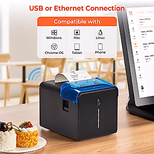 MUNBYN WiFi Receipt Printer with USB Port, 80mm POS Printer, Thermal Pinter Works with Square Mac Windows Chromebook Linux Cash Drawer, Do Not Support Paypal Zettle Shopify Vagaro Kyte Bluetooth