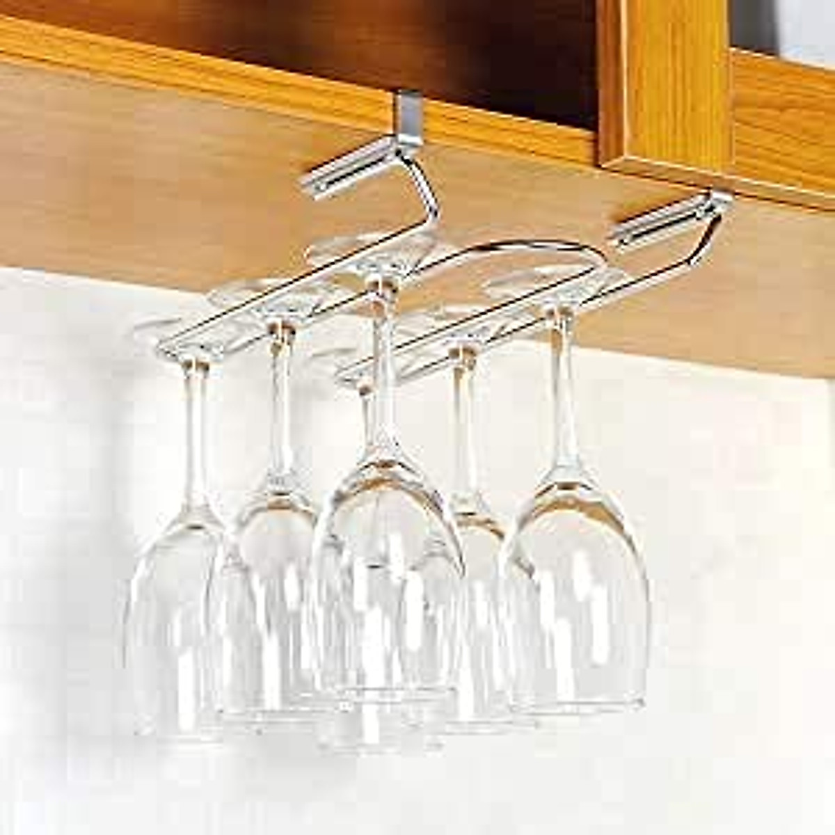 Wine Glass Rack- Stemware Holder Wine Champagne Glass Holder 2 Slots Adjustable Wine Glass Rack, Useful Under Cabinet Stemware Rack Hold up to 6 to 8 Wine Glasses