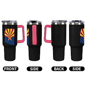 Flag Map Of Arizona 40oz Water Bottle Double Wall Insulated Tumbler with Handle Leakproof Travel Mug Light Rose Red-style