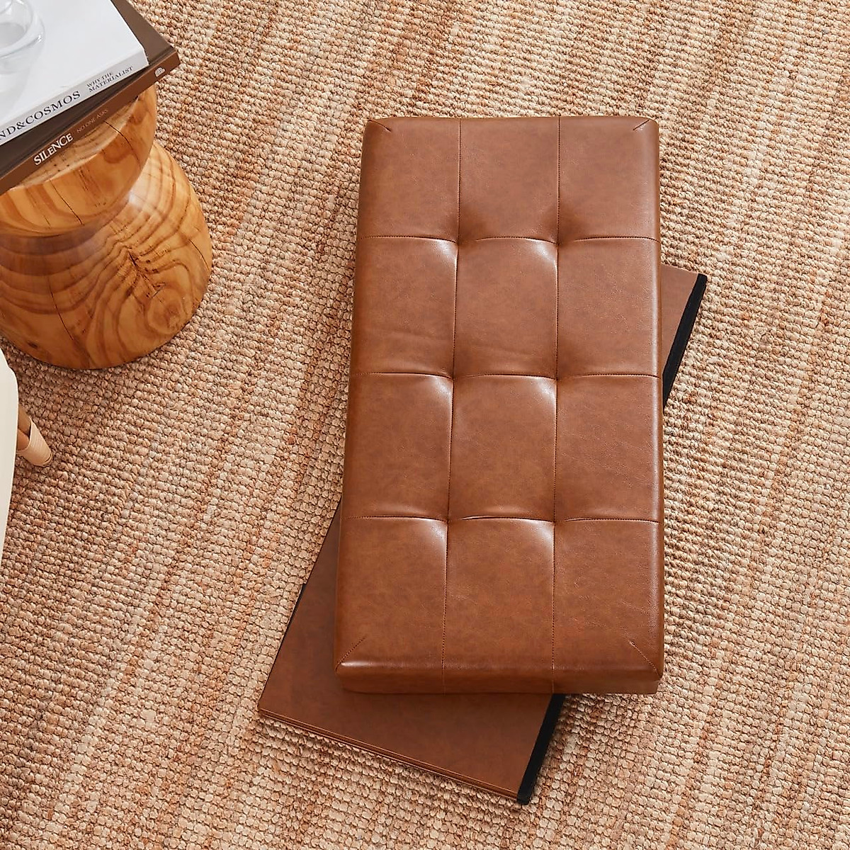 Ornavo Home 30 Inch Folding Storage Ottoman with Storage Bench, Large Storage Ottoman Bench, Storage Chest, Foot Rest Stool, Faux Leather Bedroom Bench with Storage - (Mocha)