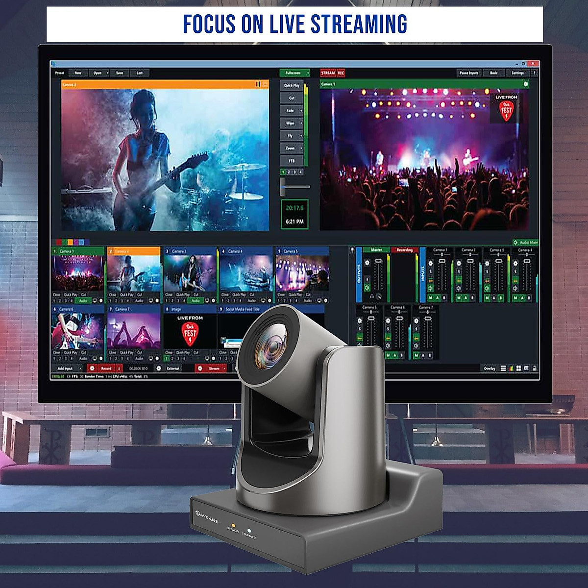 AVKANS AI Tracking PTZ Camera, 20X HDMI SDI PTZ Camera for Church Worship Events School Hospital Boradcast Live Streaming, PoE Support, Crystal Clear Video Quality