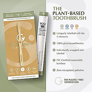 Generation For Change The Plant-Based Toothbrush 4 Pack Adult Soft Sustainable Bamboo Toothbrushes | Biodegradable Plastic Free Bristles Made from Castor Oil | Eco Friendly | Zero Waste Products