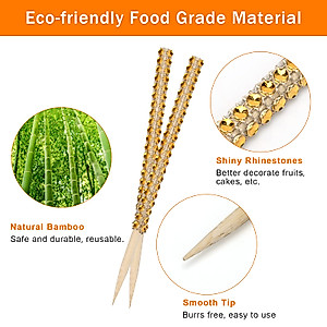 Anglecai 24Pcs Candy Apple Bamboo Stick Kit, 24P Bling Stick for Apple Rhinestone Wooden Skewers, with 24P Bags, 1P 25 Yard Glitter Ribbon, Bling Stick for Caramel Apple Lollipop Crispy Treat