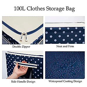 WINIAER Under Bed Clothes Organizer, 100L Fabric Storage Bags Stackable Storage Bins Closet Organizer Oxford Cloth Steel Frame Closet Storage Bins for Bedding, Clothes