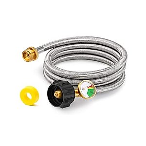 LeadCon 6 FT Propane Hose Adapter with Guage, Stainless Braided Propane Hose Adapter 1lb to 20lb Converter for QCC1/Type1 Coleman Camping Stove, for Weber Q, Portable Heater, Gas Grill