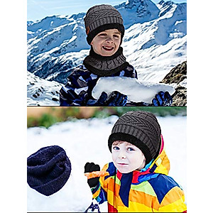 Kids Winter Hat Glove Scarf Sets Knitted Toddler Cap Beanie All Fingers Gloves Mitten Neck Warmer for Boys Girls (Black, Grey)