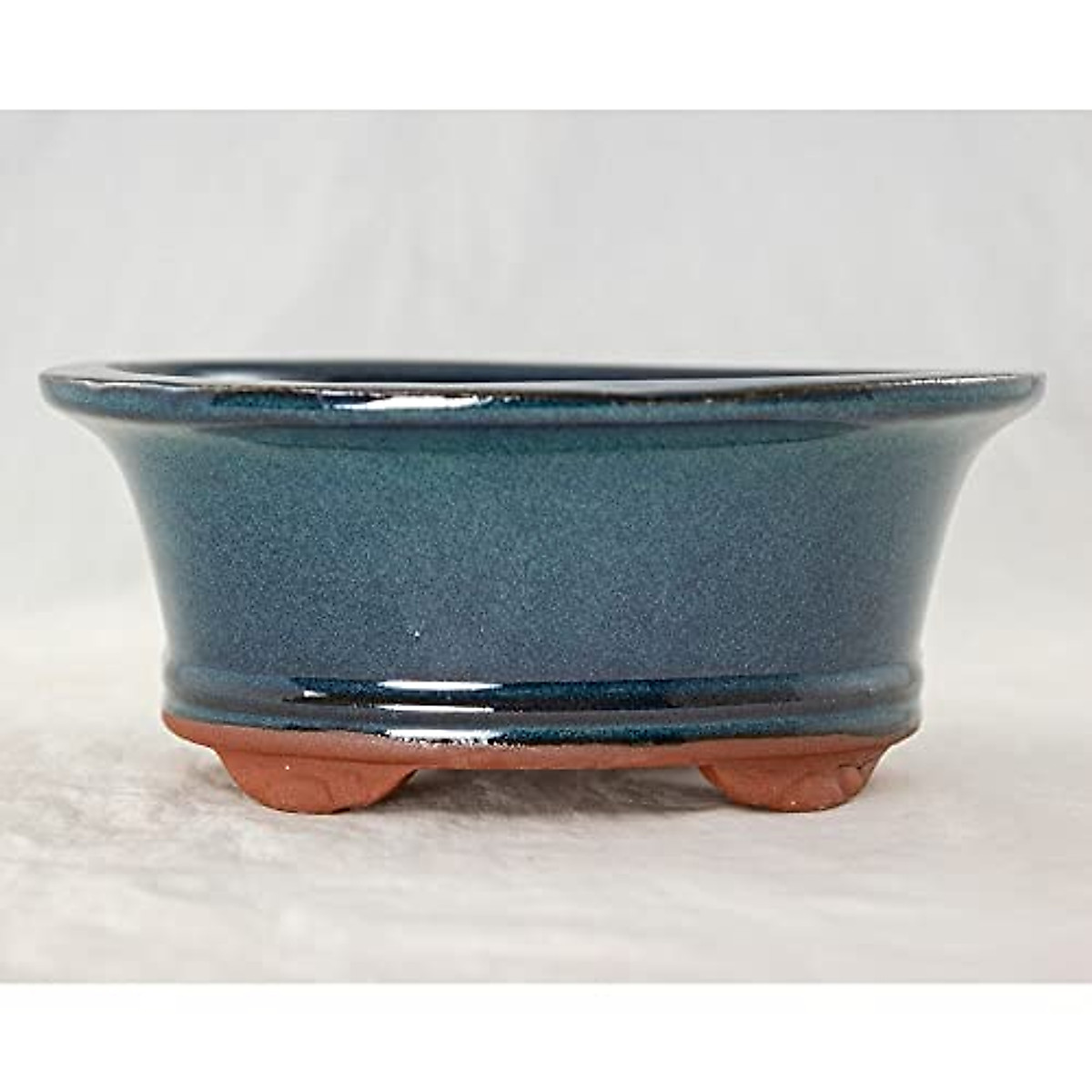 1 Pcs 6.25" Oval Green Stain Bonsai / Succulent Pot + Soil + Tray + Rock + Mesh Kit