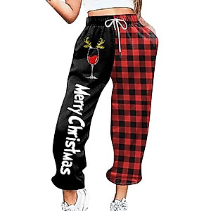 Fleece Lined Sweatpants Women Snowman Print Christmas Womens Petite Sweatpants Buffalo Plaid Print Straight Leg Gym Sweatpants High Waisted Drawstring Baggy Sweatpants Z4-White XL