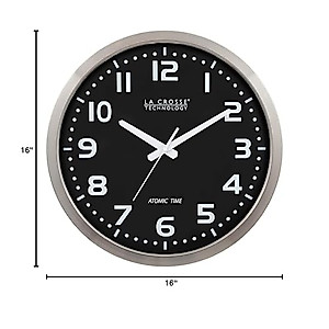 La Crosse Technology WT-3161BK 16 Inch Stainless Steel Atomic Clock, Analog, Silver