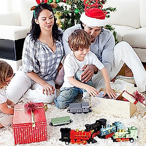 CORPER TOYS Mini Train Toy Set, 4 Packs (24 Pieces) Pull Back Model Train Playset for 3 4 5 6 Year Old Boys Girls, Diecast Steam Train with Linkable Cars for Birthday Gifts