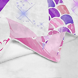 Custom Name Blanket for Baby Girls Personalized Mermaid Blanket Purple Throw Blanket for Kids Girls Adults 30"x40"Inch