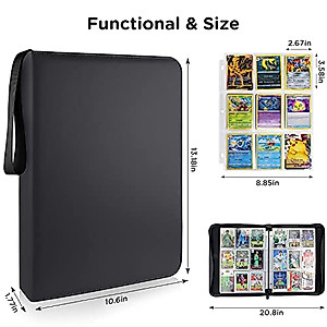 LIUDU Card Binder 9-Pocket,720 Pockets Game Cards with 40 Sleeves,Trading Card Collection Zipper Binder Holder for Kids Gifts (Black 720Pockets)