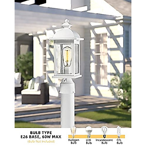 FEMILA Dusk to Dawn Outdoor Post Light, Waterproof Pole Lantern Light Fixture, Exterior Lamp Posts Outdoor Lighting for Garden Patio Yard Pathway Driveway, Seeded Glass Panel, 4FD54P-PC WH