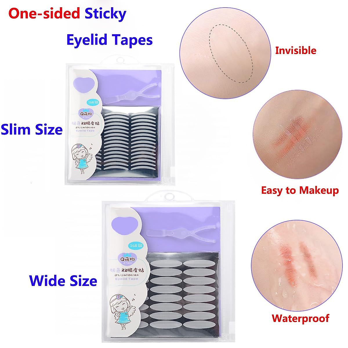 Eyelid Tape Lift Strips, 1344Pcs/4Pack Invisible One/Two Side Sticky Double Eyelid Tape Stickers, Medical Fiber, Instant Eyelid Lift No Surgery Perfect for Hooded, Droopy, Uneven, Mono-Eyelid