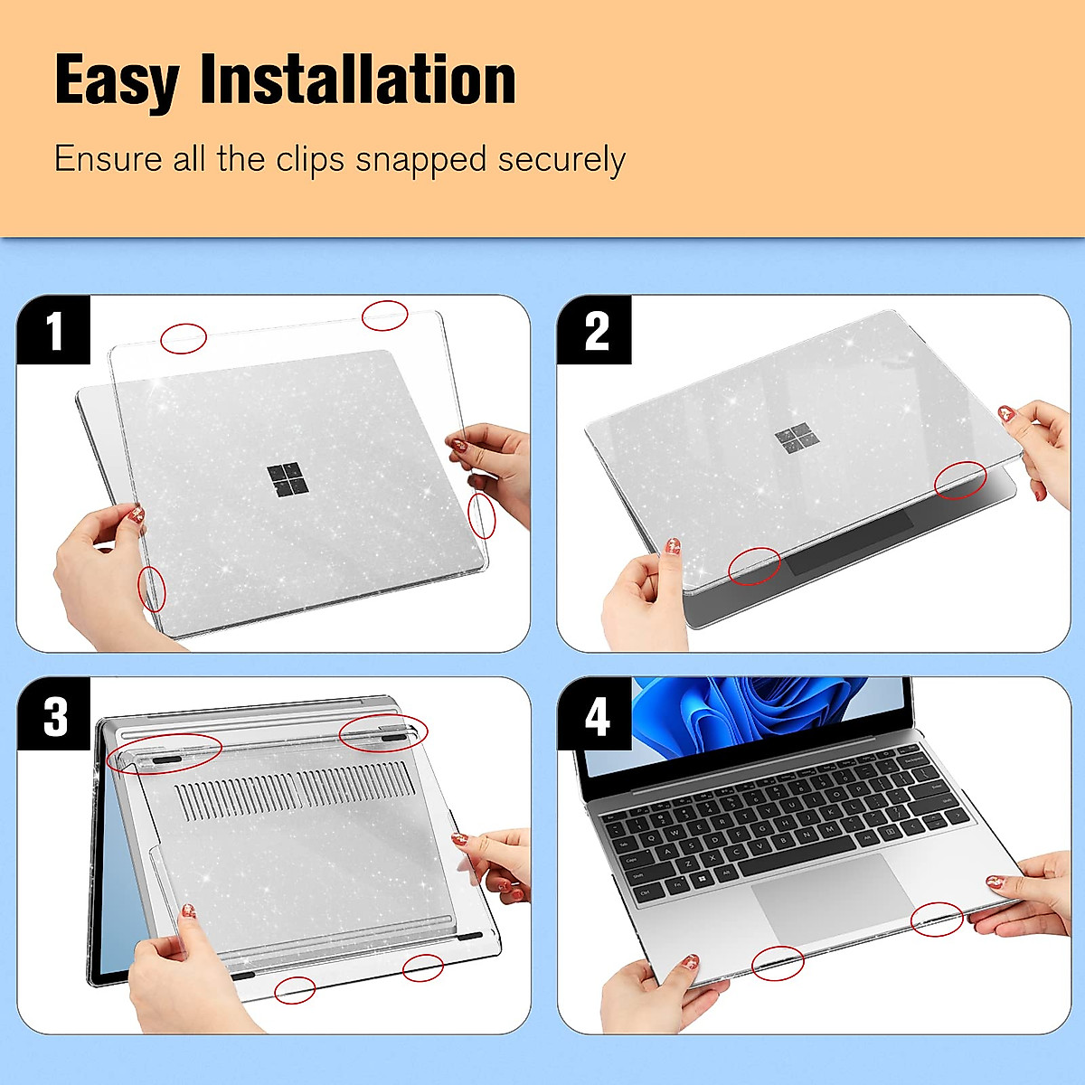 Fintie Case for 12.4 Inch Microsoft Surface Laptop Go 3/2/1 (2023/2022/2020) Model: 2013 1943 - Protective Snap On Hard Shell Cover, Glittering Clear