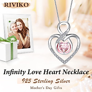 RIVIKO Infinity Heart Symbol Necklace for Women 925 Sterling Silver Dainty Forever Love Heart Pendant Valentine’s Day Mother’s Day Anniversary Birthday Jewelry Gifts for Women Mom Wife Sister Her Friends