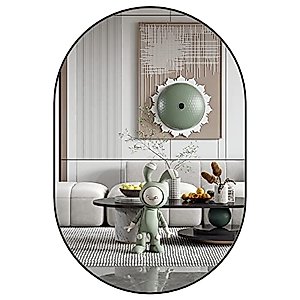 CASSILANDO Oval Mirror, 20"×30" Oval Bathroom Mirror, Metal Frame Mirror, Hang Horizontally or Vertically Unique Wall Mounted Mirror, Black Vanity Mirror for Living Room, Bathroom, Bedroom, Entryway