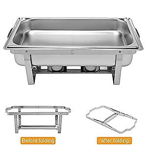 ROVSUN 8 Qt 4 Pack Full Size Stainless Steel Chafing Dishes Buffet Set, Silver Rectangular Catering Chafer Warmer Set with Trays Pan Lid Folding Frame for Kitchen Party Banquet Dining
