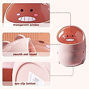 YISTOS 0.73 Gal Mini Desktop Trash Can with Lid, Cute Little Dinosaur Countertop Garbage Bin, Plastic Tiny Tabletop Wastebasket for Office/Kitchen/Coffee Table Room Decoration - Pink