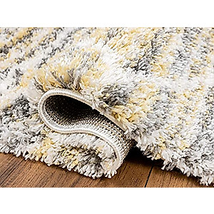 Abani Modern 5'3" X 7'6" Grey, Cream & Yellow Shag Area Rug Rugs Plush Contemporary Boston Collection Tassel Rug