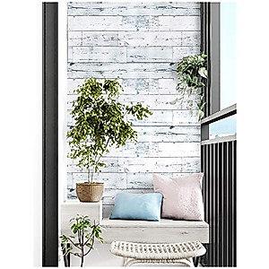 HAOKHOME MR47 Peel and Stick Wood Wallpaper Shiplap Light Grey/White/Blue Distressed Wood Plank Removable Shelf Liner Contact Paper 17.7in x 9.8ft