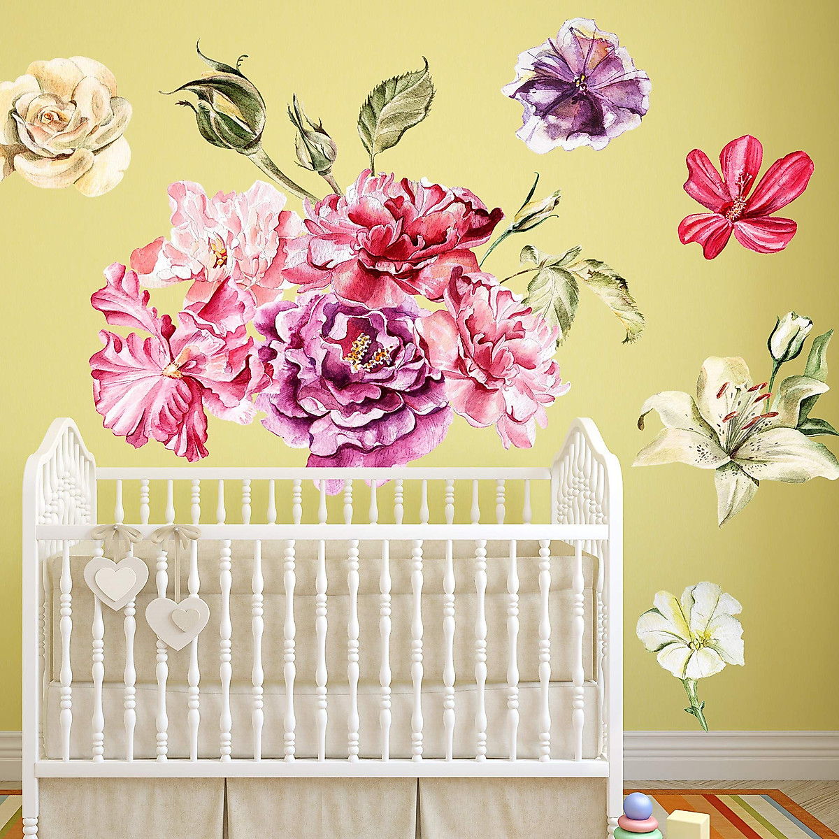 Amaonm Removable 3D Beautiful Pink Red Peony Flower with Green Plants Leaf Wall Decal Wall Stickers DIY Peel and Stick Art Decor for Kids Girls Bedroom Living Room Nursery Decoration (C)