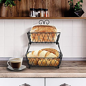 Sorbus Fruit Basket Display Stand, 2-Tier, for Vegetable, Fruit & Bread Counter Storage for Kitchen, Bathroom, Rectangular Antique Metal (Black)