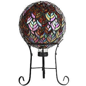 Lily's Home Colorful Mosaic Glass Gazing Ball, Designed with a Stunning Holographic Petal Mosaic Baroque Splendor Pattern to Bring Color to Any Home and Garden, Silver & Purple (10 Inches Dia.)